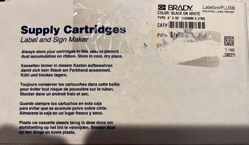 Brady 142737 Labelizer Plus Cartridge 4in x90ft-Vinyl Black on White ...