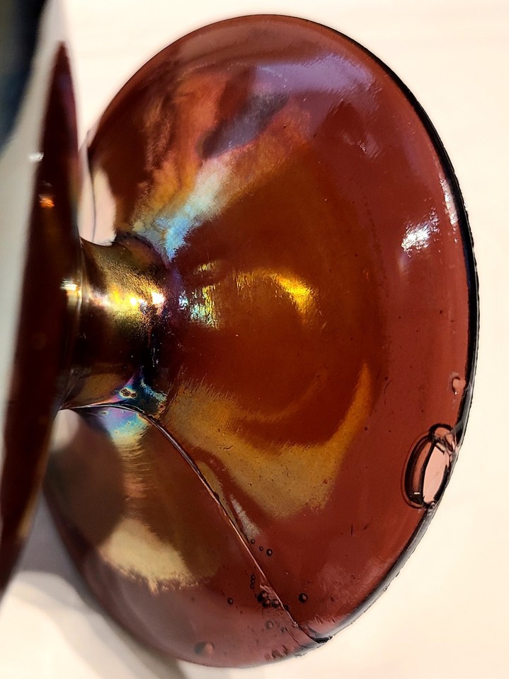 DUGAN Amethyst 7" Iridescent Carnival Glass Handled Bowl Question-Marks ...