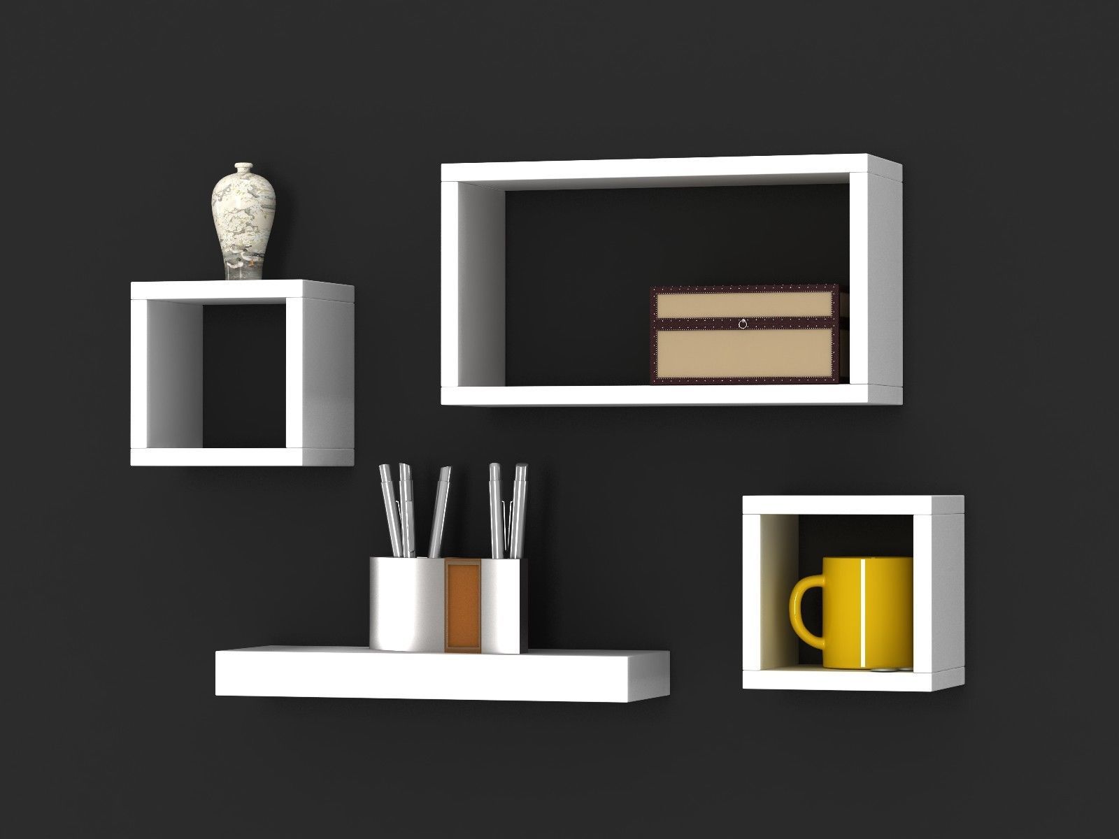 Set of 4 Wooden Wall Cube Floating Shelf Storage Display Wood Unit ...