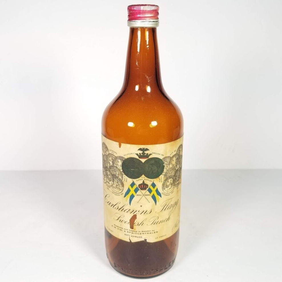 VTG Old Carlshamns Flagg Swedish Punch Punsch Bottle Brown Label Cap ...
