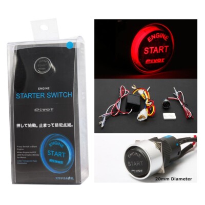 20mm Mini Quick Engine Push Start Switch Red LED Illumination Chrome ...