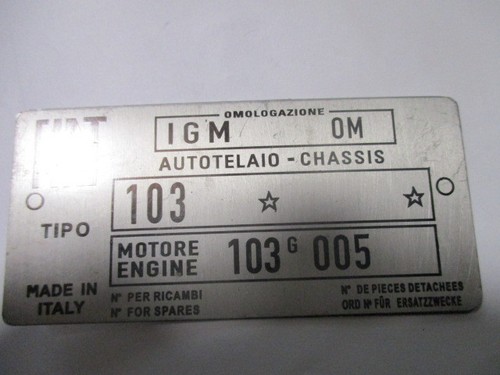 Typenschild FIAT Schild plate 103 1100 S47 Oldtimer | eBay.de