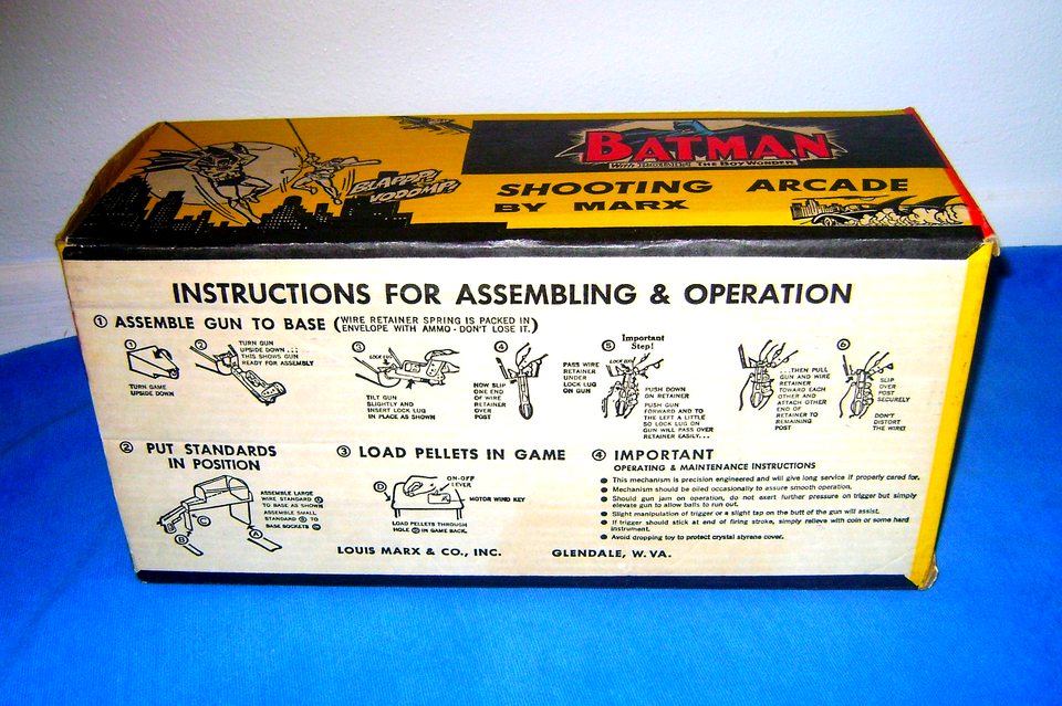 VTG Very Rare Marx 1966 Batman Tin Joker Shooting Arcade Complete Boxed ...