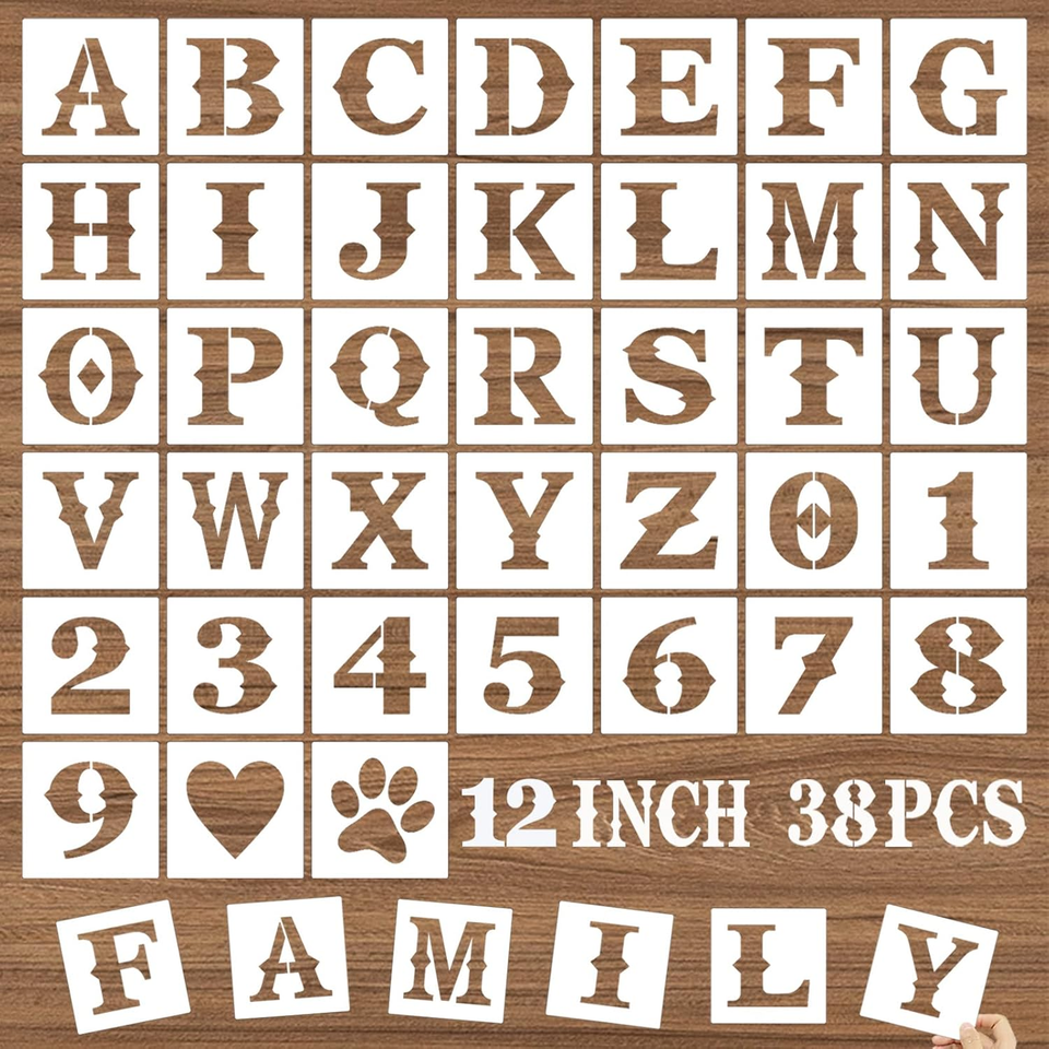12 Inch Letter Stencils and Numbers, 38 Pcs Alphabet DIY Craft Stencils ...