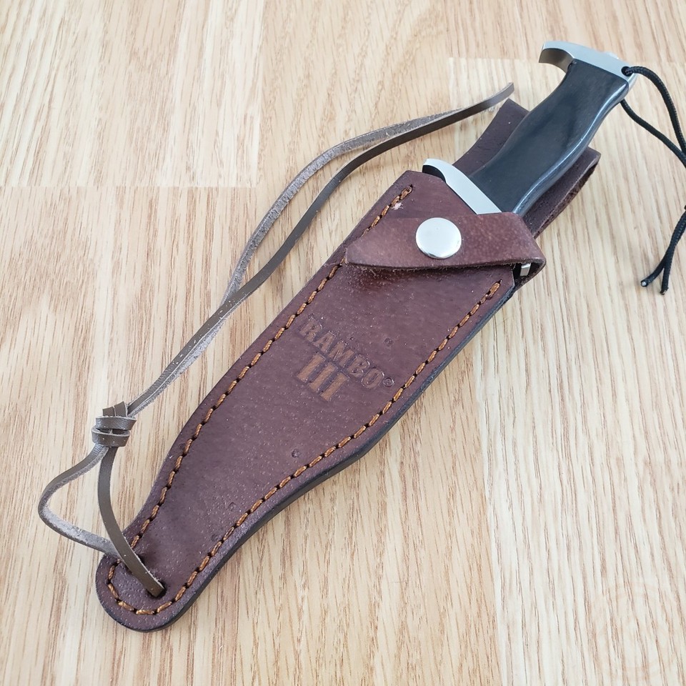 Rambo Mini Rambo III Bowie Fixed Knife 4.75" Satin-Finish Blade Wood ...