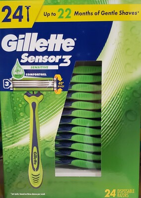 Gillette Disposable Razors Big 24 Pack Gillette Sensor 3 Sensitive ALOE ...