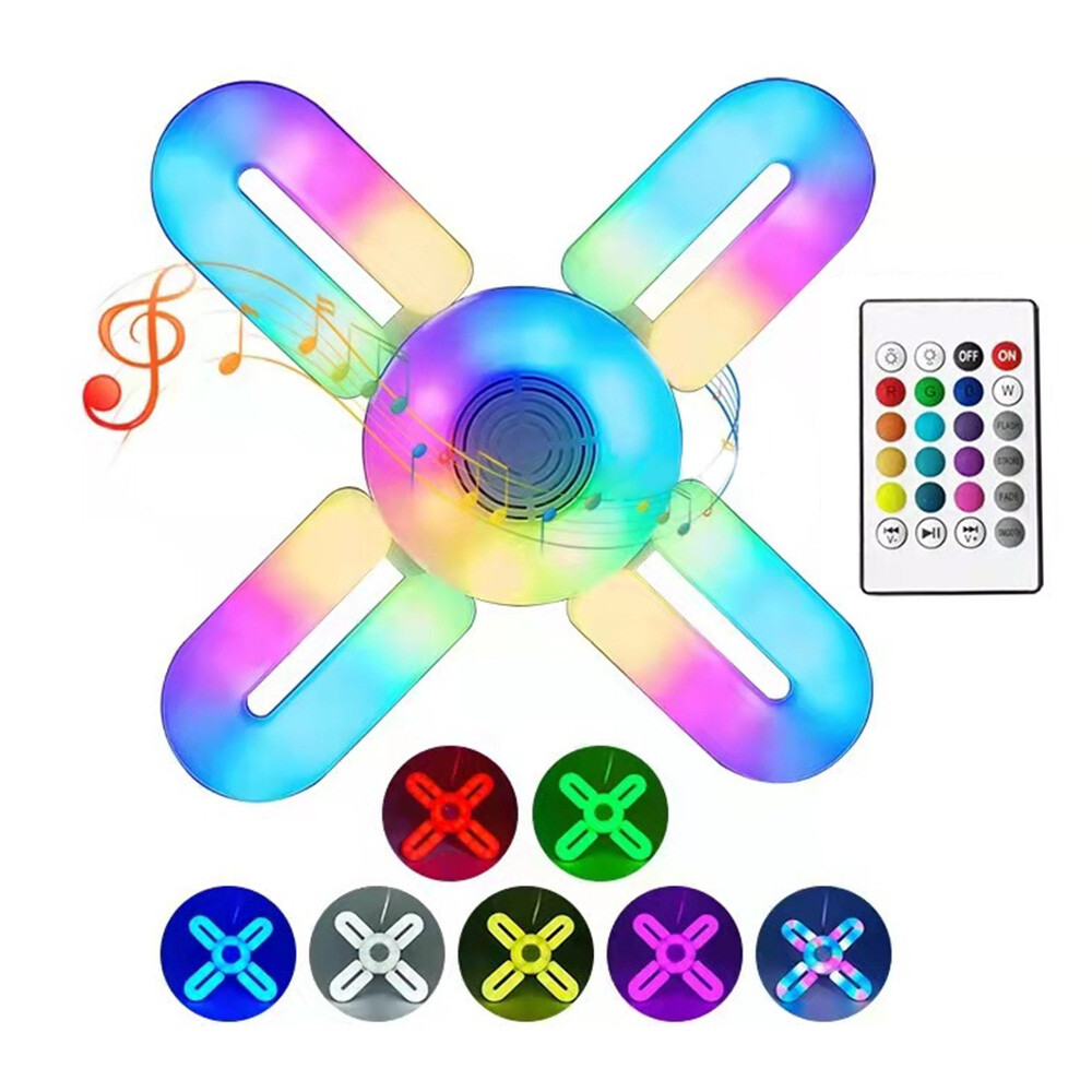 E27 RGB LED Deformable Ceiling Fan Light Bluetooth Speaker Music Lamp ...
