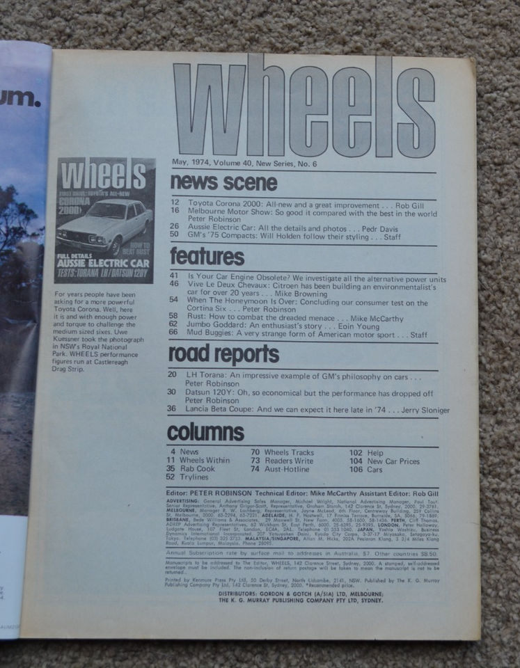 Wheels magazine, May 1974 - LH Torana, Lancia, Cortina 6, Datsun ...