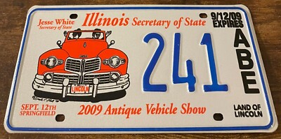 2009 241 Illinois Specialty License Plate Vintage Lincoln Vehicle Show ...