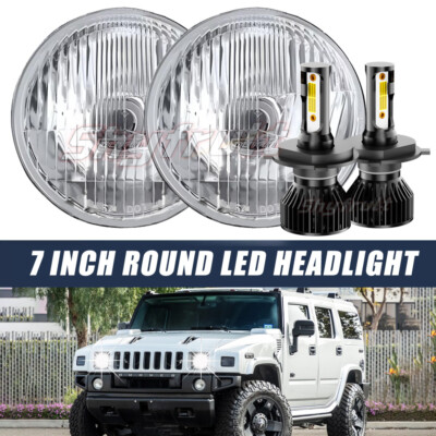 For Hummer H2 2003-2009 Pair 7" inch Round LED Headlights High Low Beam ...