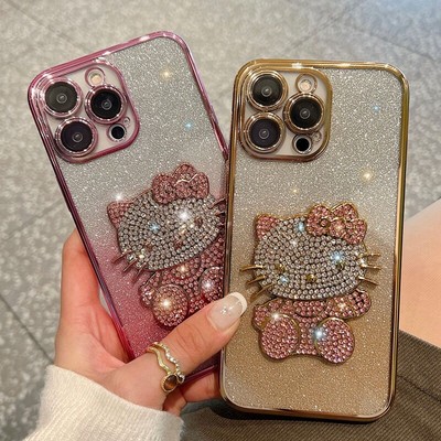 For iPhone 16E 16 Pro Max 15 14 13 12 Cute Hello Kitty Cat Glitter ...