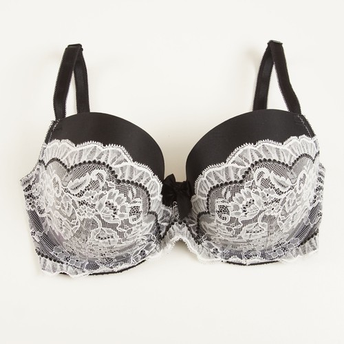 Victoria Secre Black White Lace Dream Angels Lined Demi Bra Womens Sz ...