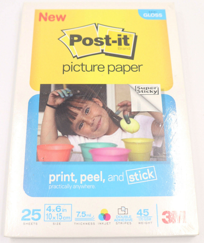 Post-It Print Peel and Stick 4x6 Gloss Picture Paper 25 Sheets Adhesive ...