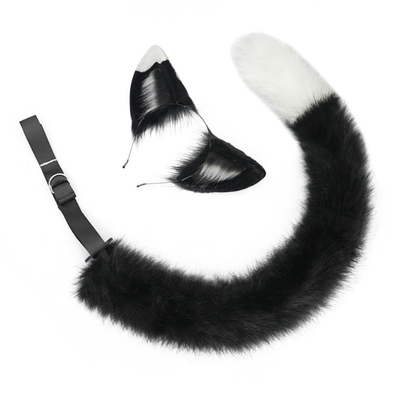 1/2Pc Animal Cats Ears Headband and Faux Furs Cats Tail Kit Cosplay ...
