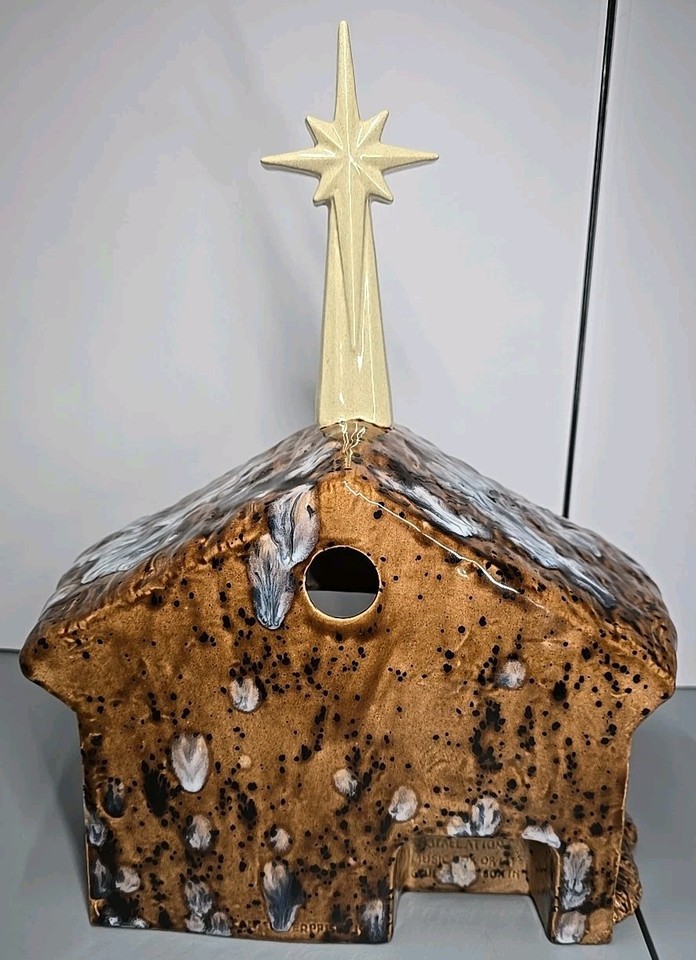 Nativity Manger Stable Barn Ceramic Religious Jesus Christmas Stable W ...