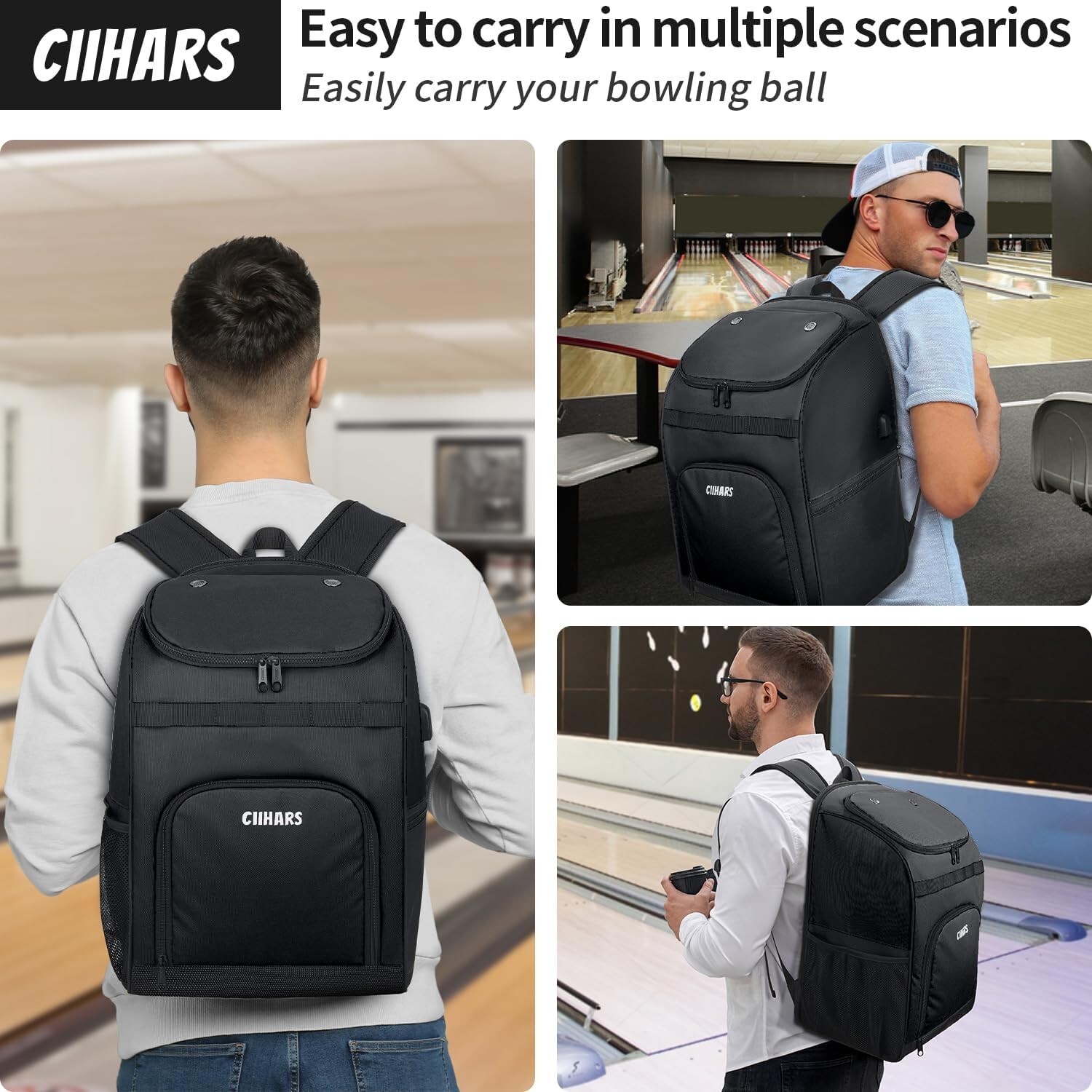 Bowling Backpack, Single Bowling Ball Bag with Shoe Bag up to Size 16 ...