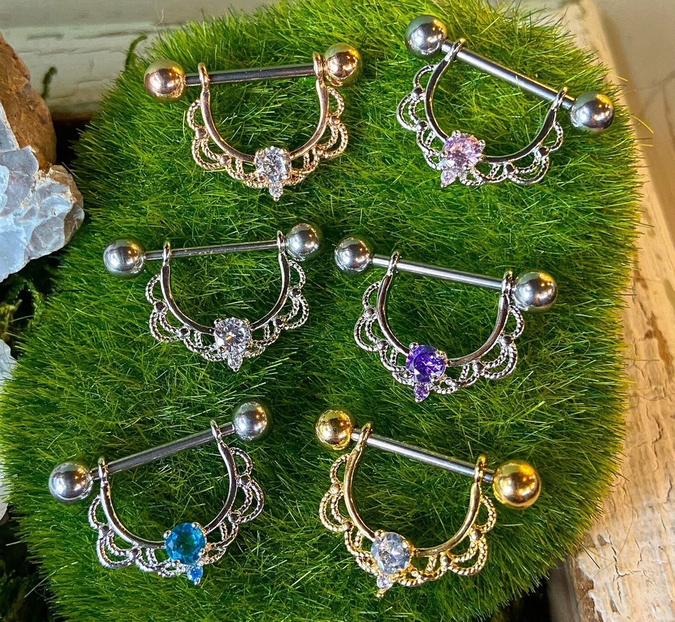 PAIR CZ Center Lacey Filigree Drop Nipple Shields Rings Body Jewelry | eBay