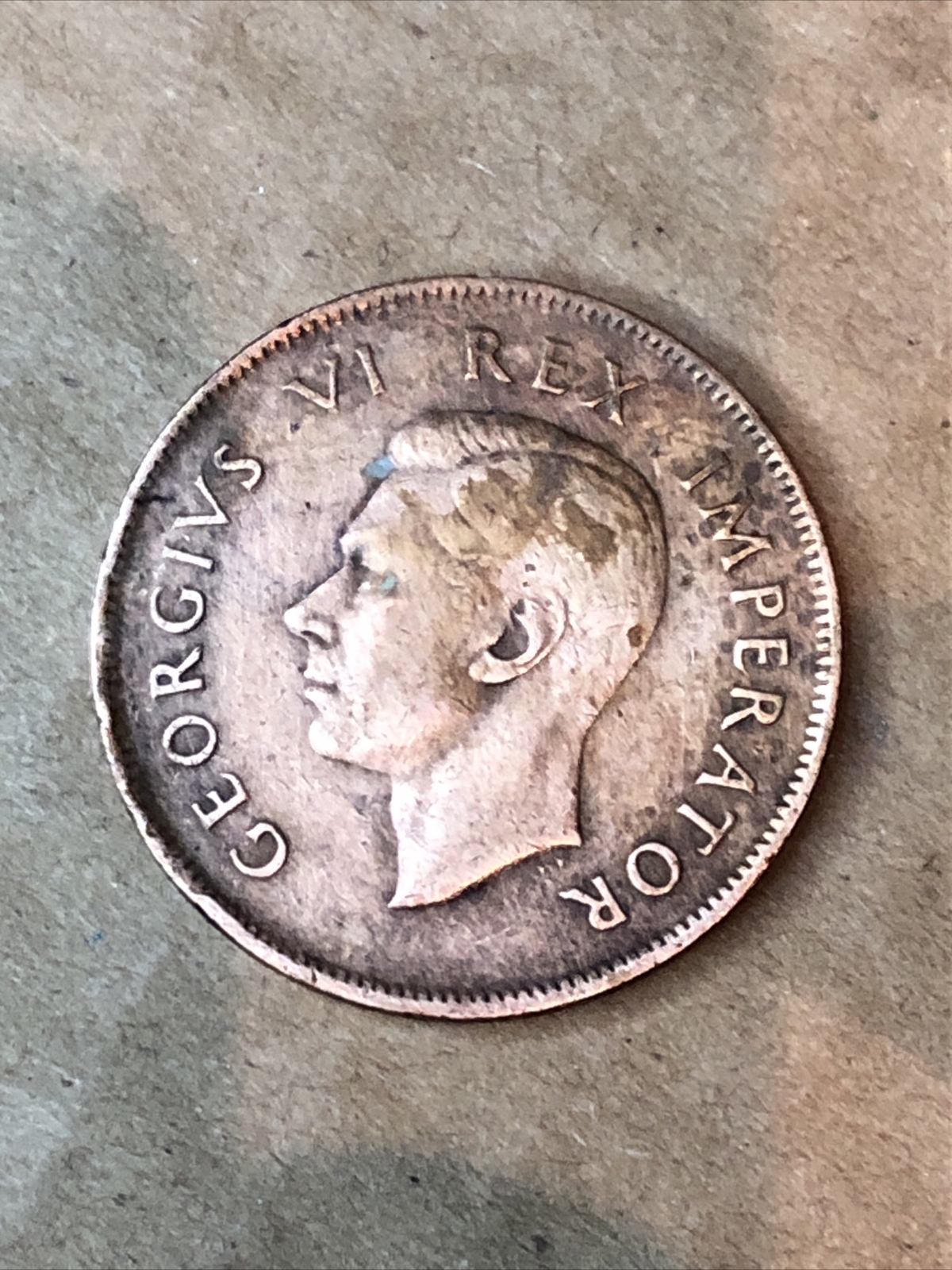 Africa South 1 Penny 1942. KM#25. Large One Cent coin. Sailing Ship. G ...