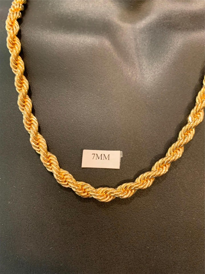 14KT GOLD PLATED 5mm,7mm, 16mm ROPE CHAINS BLING BLING 16"-36"-USA ...