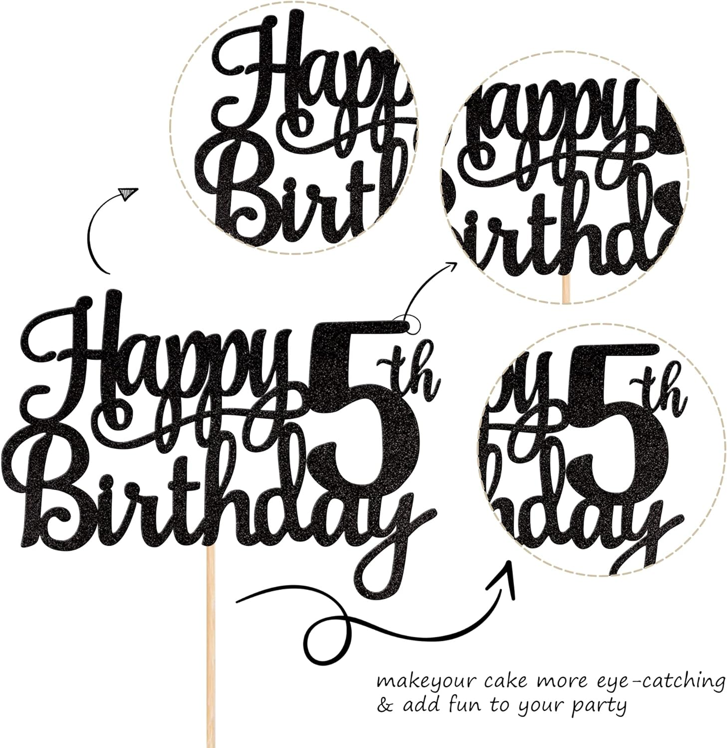 1 Pack Happy 5Th Birthday Cake Topper Glitter Cheers to 5 Years ...