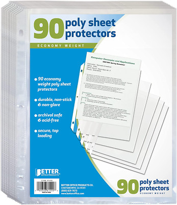 90 Count Sheet Protectors, 100 Percent Poly Sheet Protectors 8.5 X 11 ...