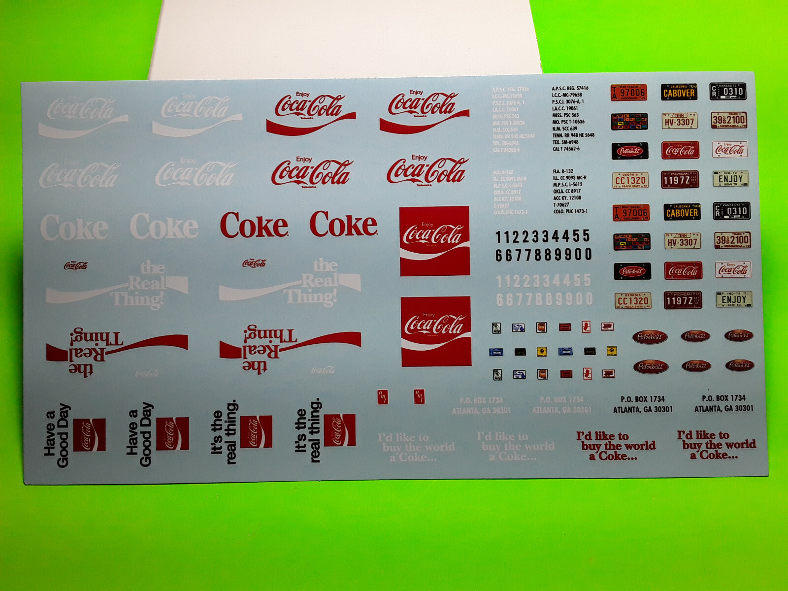Peterbilt 352 Pacemaker Cabover 1/25 waterslide decal sheet Coca-Cola ...