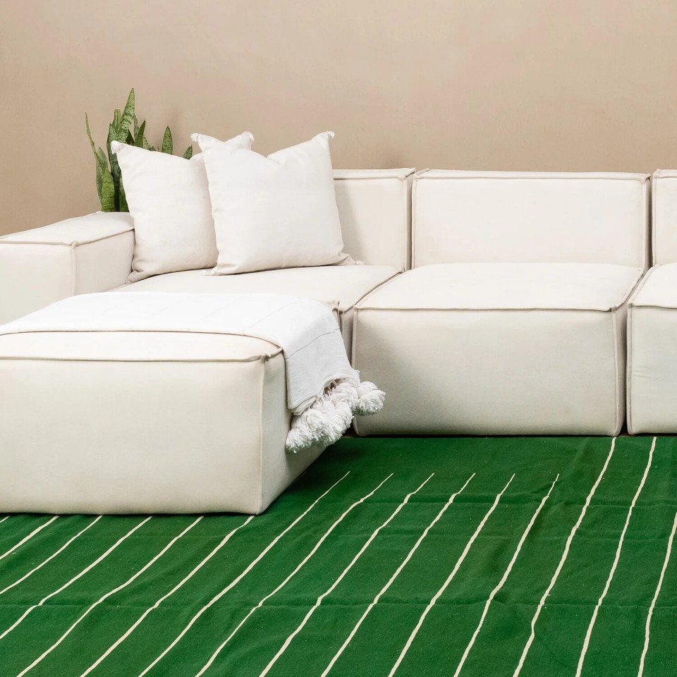 Green Scandinavian Handmade Wool Rug Striped Custom Size Living Room ...