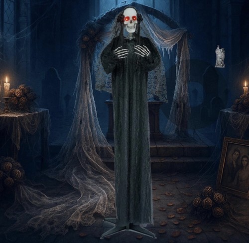 Life-Size 6-Ft Scary Ghost Bride, Halloween Animatronic with Lights And ...