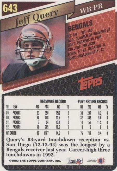 1993 Topps Jeff Query #643 for sale | eBay