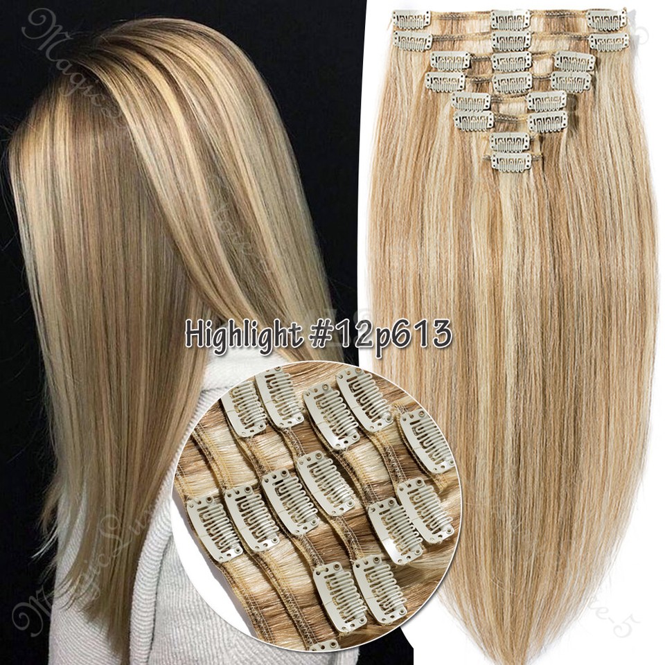 CLEARANCE Clip In 100% Real Remy Human Hair Extensions FULL HEAD ...