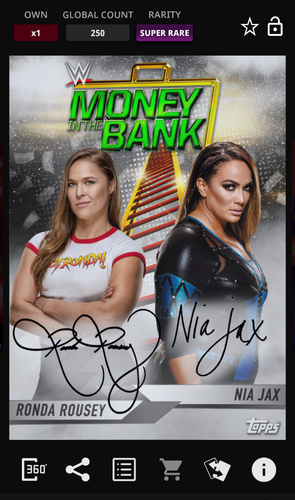 Topps WWE Slam 2018 Ronda Rousey Nia Jax MITB Dual Signature SR 250cc ...