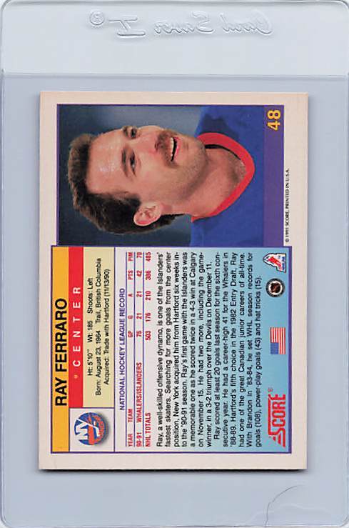 1991/92 Score #48 Ray Ferraro Islanders Signed Auto *G6536 | eBay