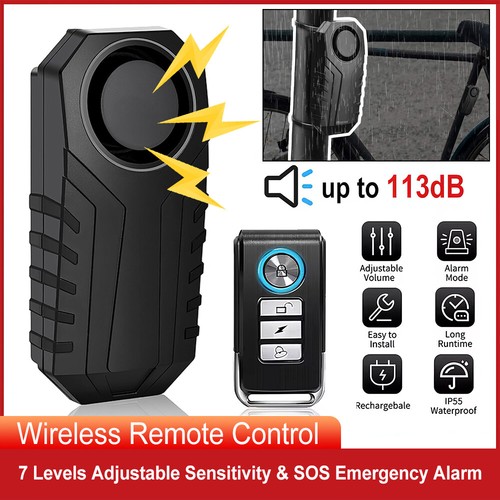 Loud 113dB Bike Anti Theft Alarm with Remote Vibration Sensor Security ...
