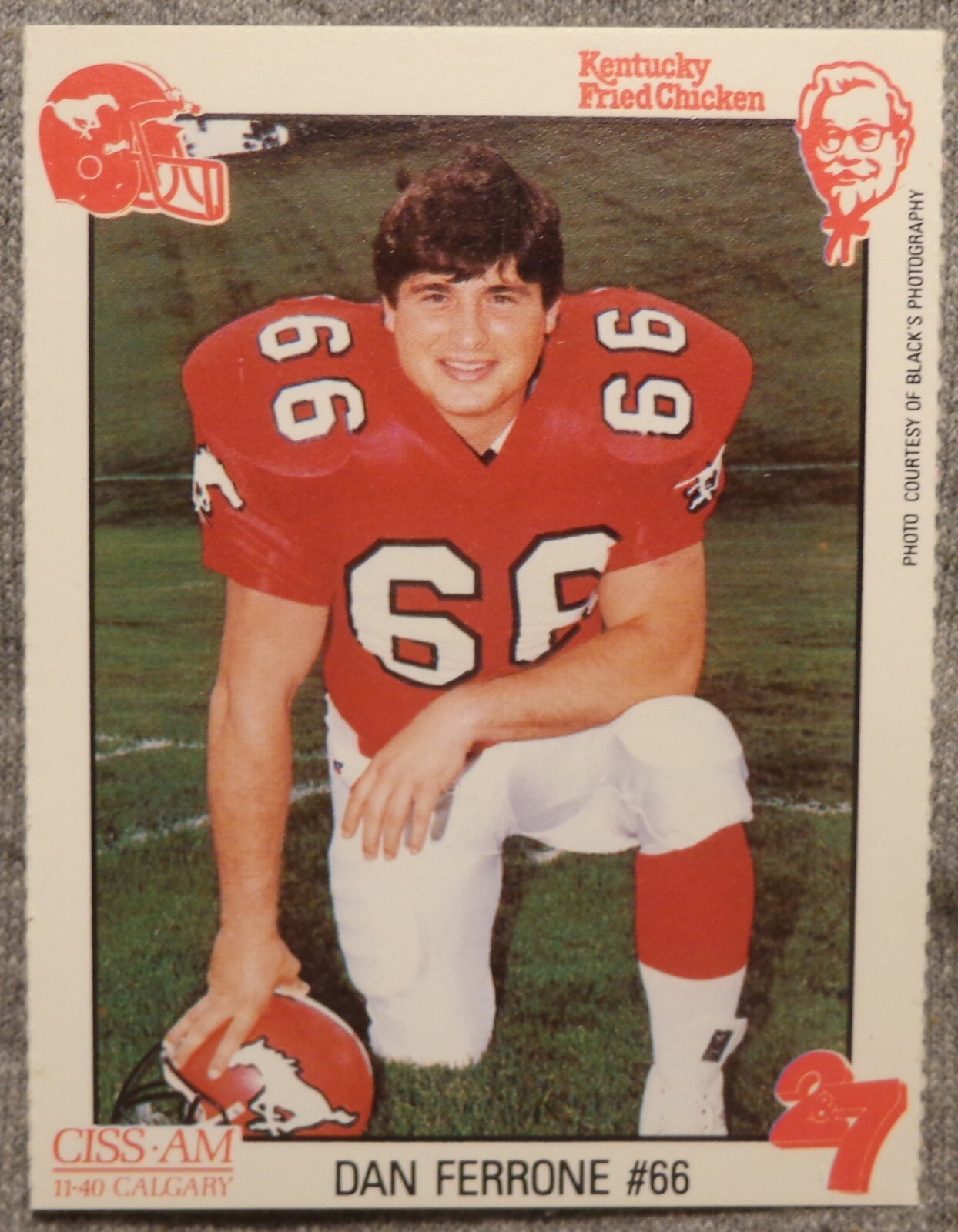 1989 KFC Calgary Stampeders Card - CFL - Dan Ferrone - Simon Fraser ...
