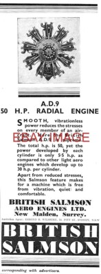 1932 Advert BRITISH SALMSON 50 hp 'A.D.9 Radial' Aero Engines Original ...