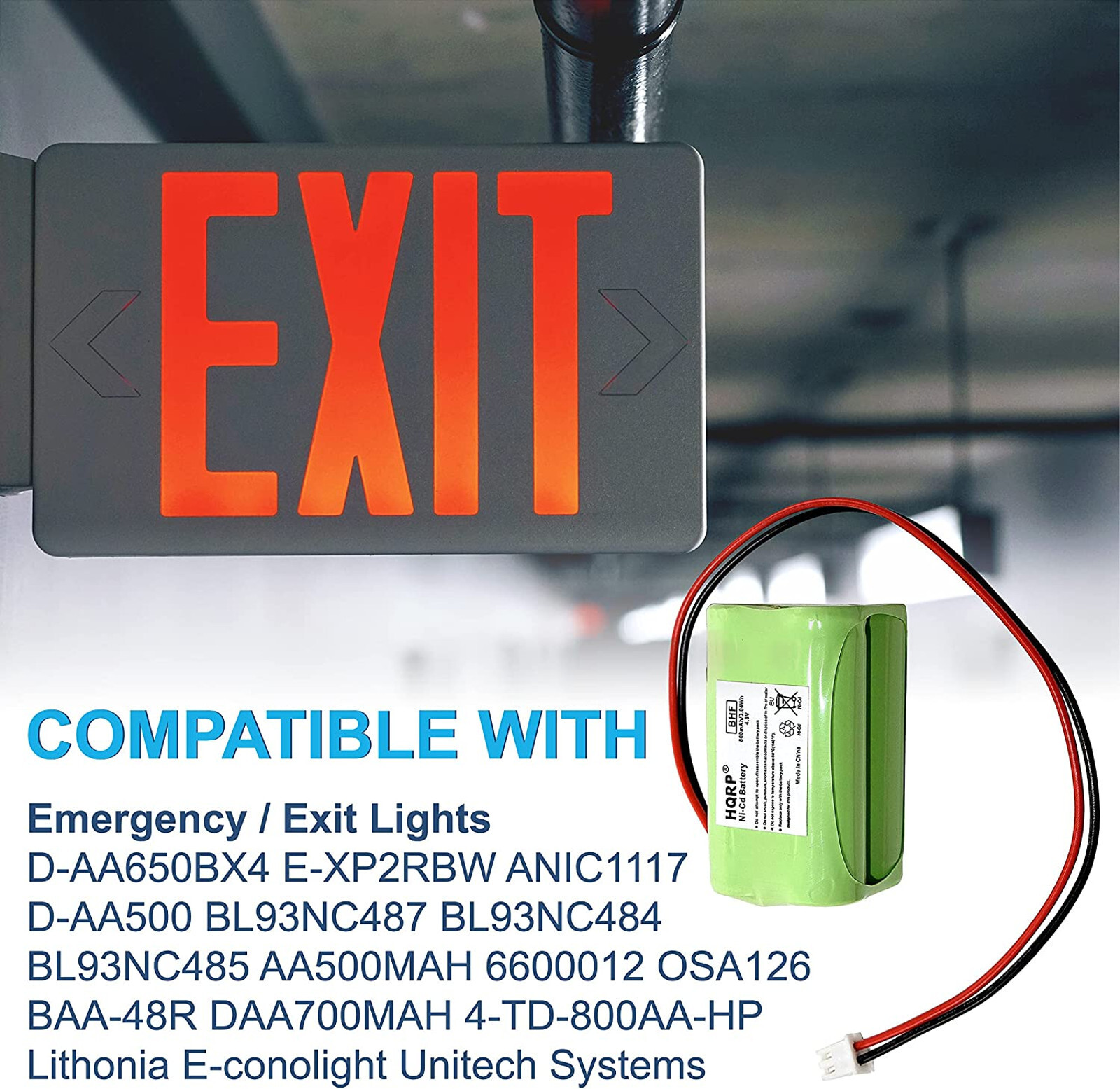 HQRP 4.8V Replacement Backup Battery for Simkar SLED LED Exit Light ...