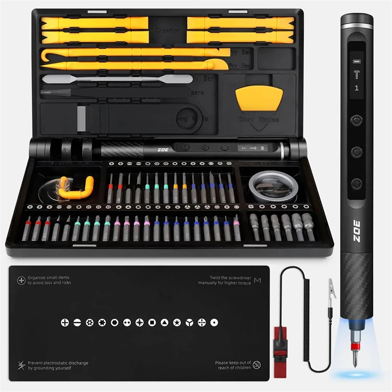 Electric Screwdriver Set with LED Light Magnetic Bits Phillips Torx ...