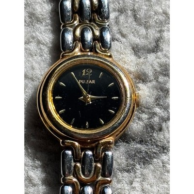 Pulsar Ladies Two Tone Watch Model V811-X023 w/black face | eBay