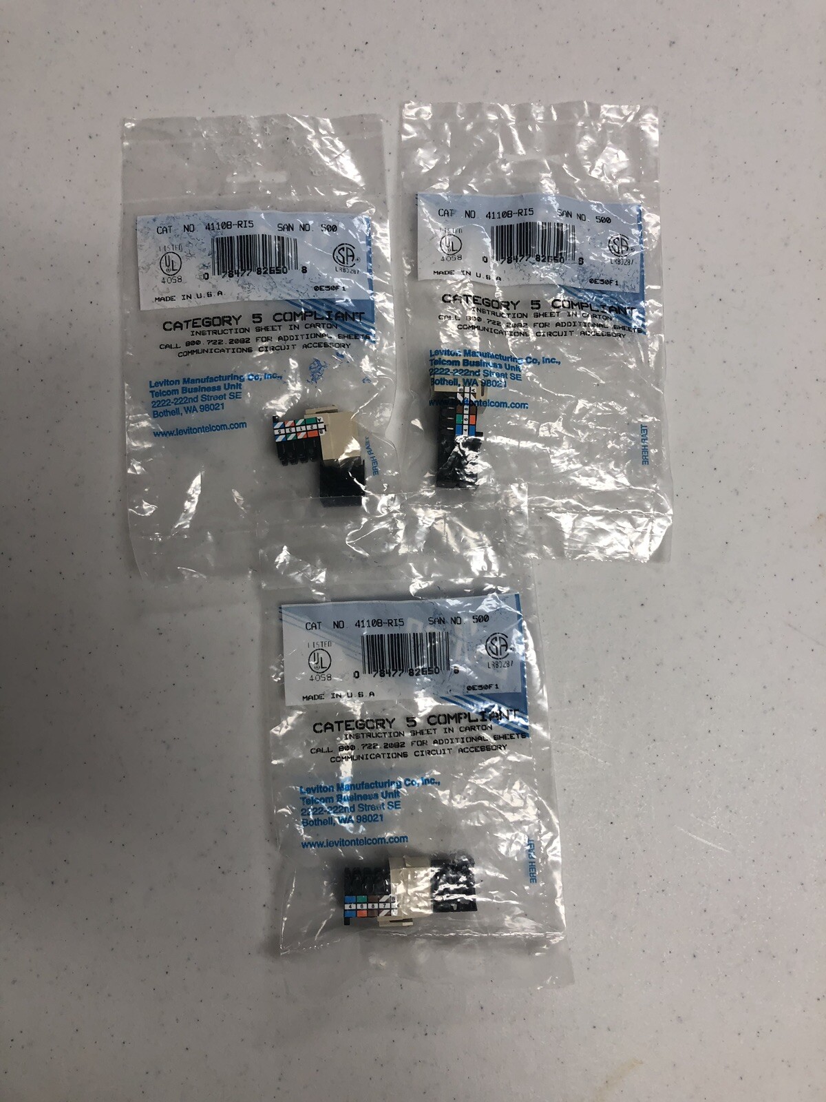 Lot of 3 - Leviton 41108-RI5 Cat 5 QuickPort Snap in Connector Category ...