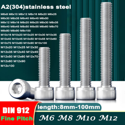 M6-M12 Fine Pitch Thread Socket Cap Head Screws Allen Hex Bolts A2 ...