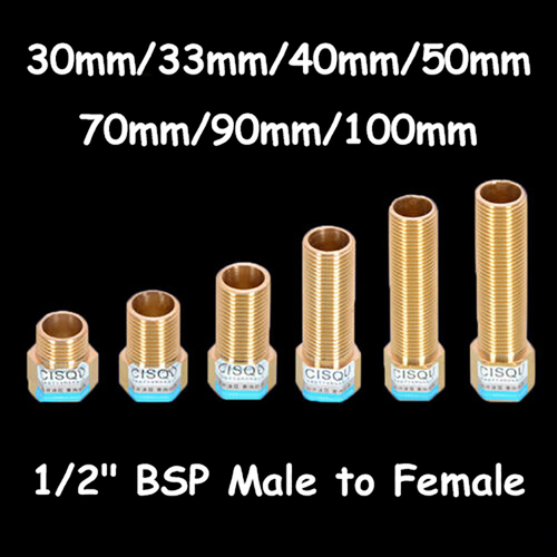 30mm-100mm 1/2" Brass Male to Female Thread Extension Connector ...