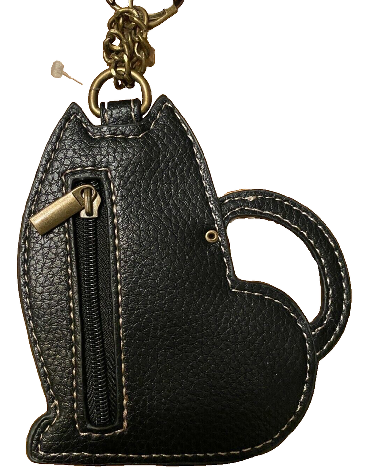 CHALA - CAT KEY FOB - Coin Purse on the Back - FAT BLACK TABBY W/ RED ...