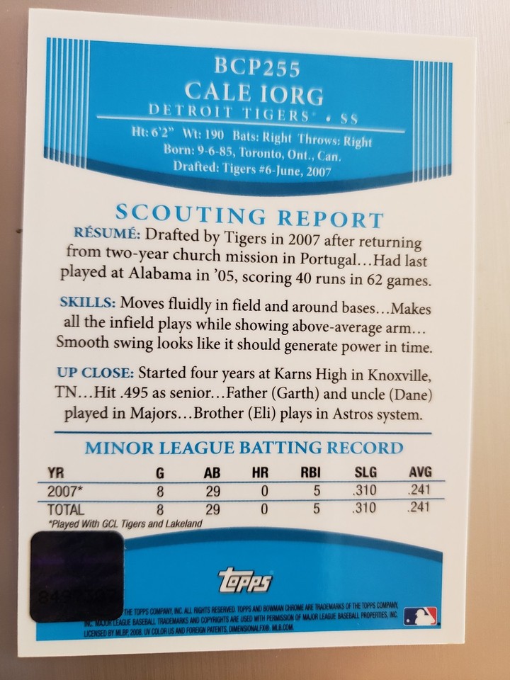 2007 BOWMAN CHROME CALE IORG AUTO # BCP255 | eBay