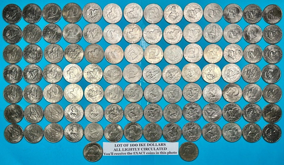 Eisenhower IKE Dollar Coin Lot of 100 LIGHTLY CIRCULATED Coins ~ All ...