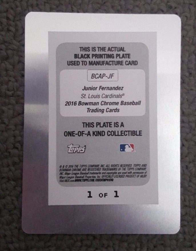 2016 Bowman Chrome Prospect Auto RC Printing Plate JUNIOR FERNANDEZ 1/1 ...