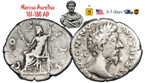 Ancient Roman Empire Coin Silver Denarius Marcus Aurelius 161 180 AD ...