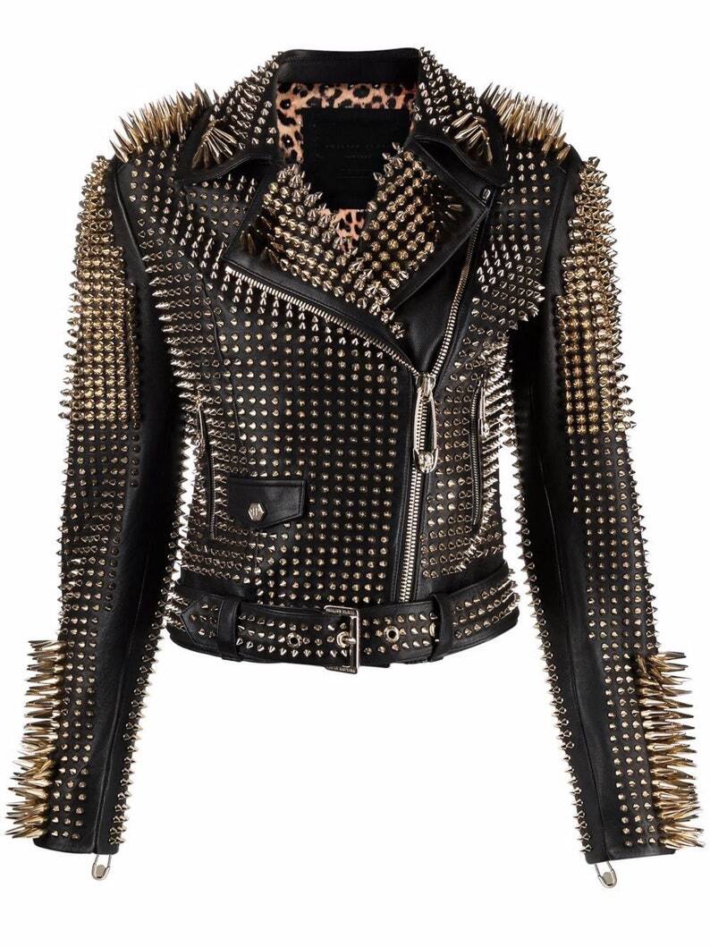 New Women's black Punk studded Brando biker Leather Jacket, Women ...