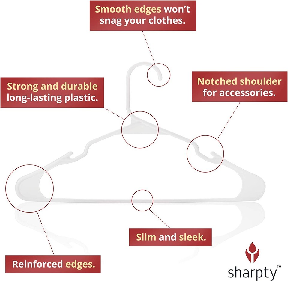 Sharpty 20 White Plastic Clothing Notched Hangers Organizers Clothes ...