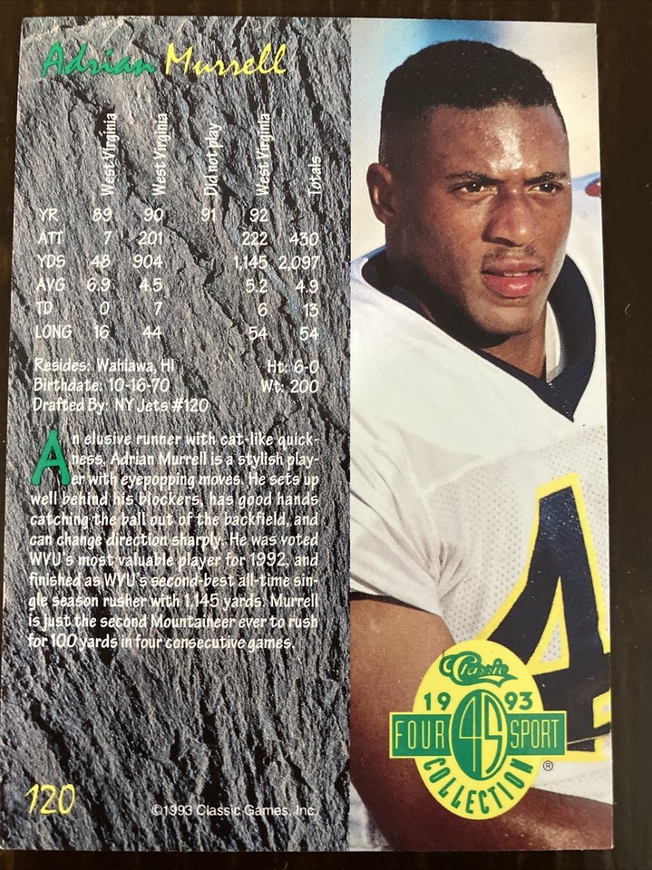 Adrian Murrell 1993 Classic Four Sport Collection #120 RC football card ...