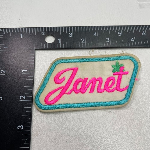 Vintage Retro Fun Style PINK JANET Name Badge Patch For Shirt Or Jacket ...